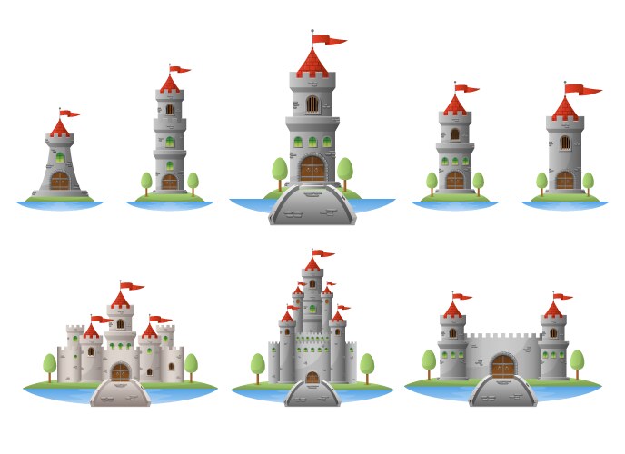 Cartoon castle fairytale medieval tower Royalty Free Vector