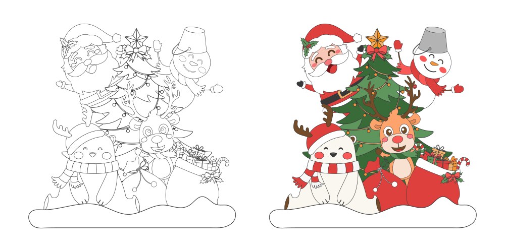 Cartoon santa claus with seven reindeers Vector Image