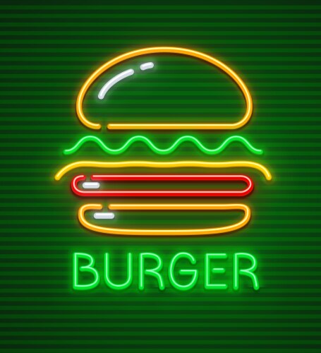 Burger neon icon hamburger Royalty Free Vector Image
