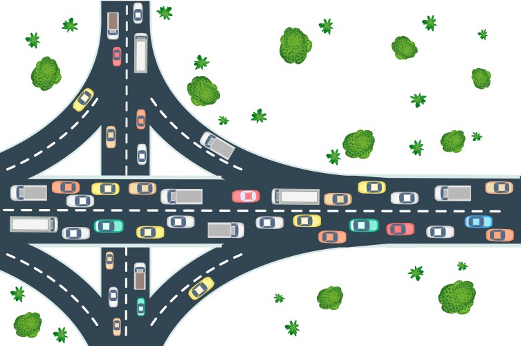 Top view of road junction Royalty Free Vector Image