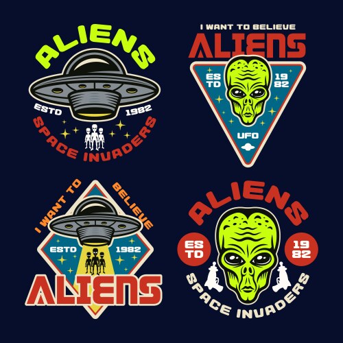 Aliens martians set emblems colorful Royalty Free Vector