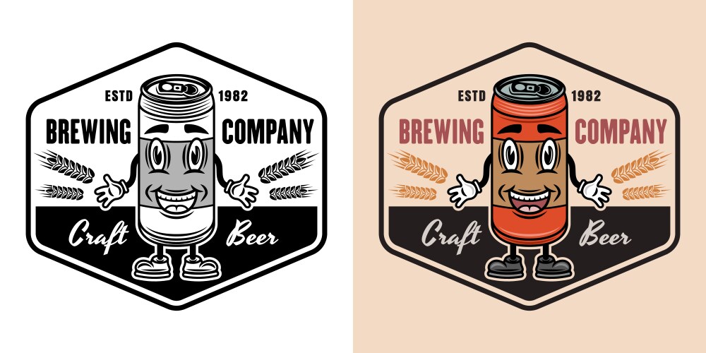 Beer can smiling character monochrome Royalty Free Vector