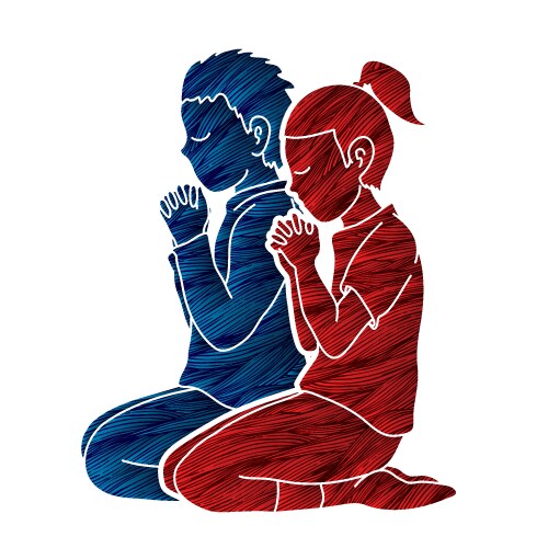 Boy and Girl Praying Together Royalty Free Vector Image