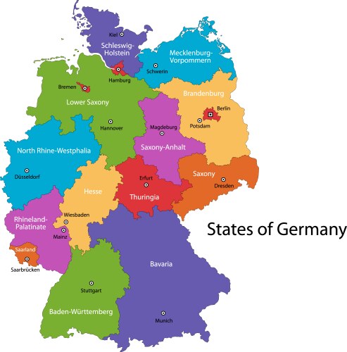 Map germany with names Royalty Free Vector Image