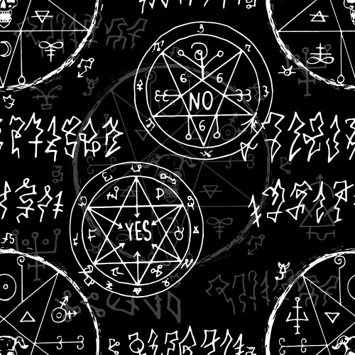 Seamless pattern with devil and alchemy signs mag Vector Image