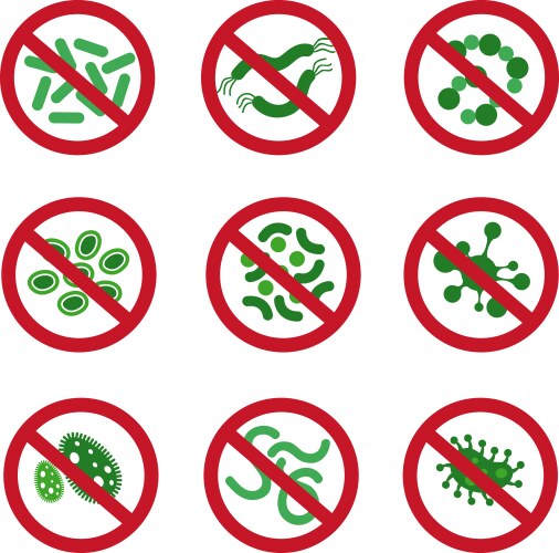 Antibacterial sign with a funny cartoon bacteria Vector Image