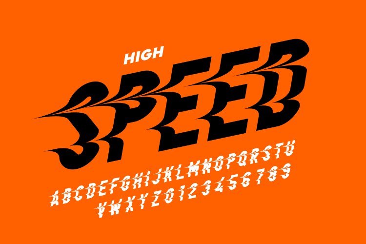 Top speed style font alphabet and numbers Vector Image