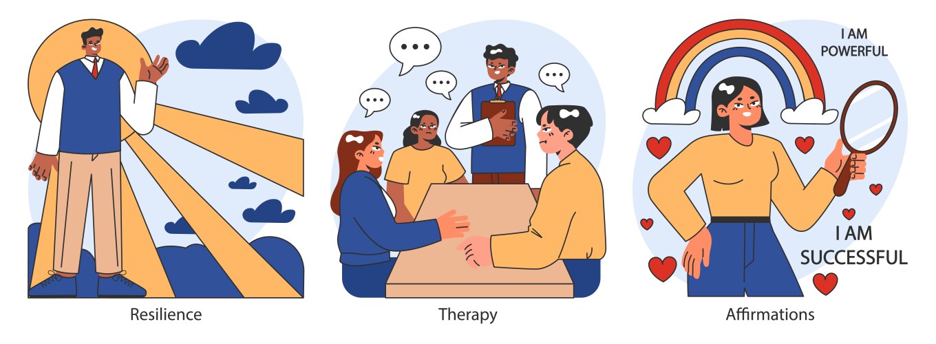 Overcoming fears set characters confronting Vector Image