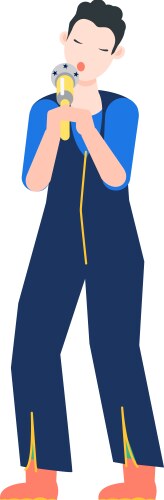 Singer man character sing song and play guitar Vector Image