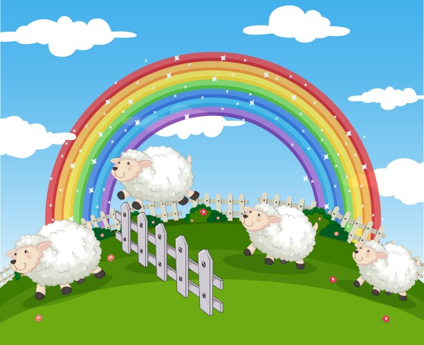 Scene with rainbow in park Royalty Free Vector Image