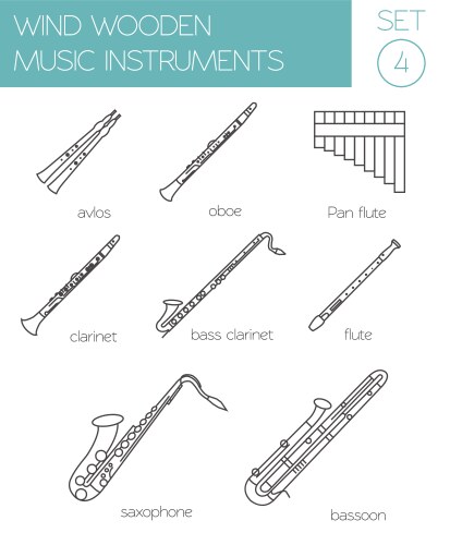 Wind instruments in sketch and cartoon style Vector Image