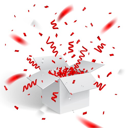 Open gift box with confetti burst Royalty Free Vector Image