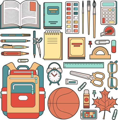 School supplies in a backpack Royalty Free Vector Image