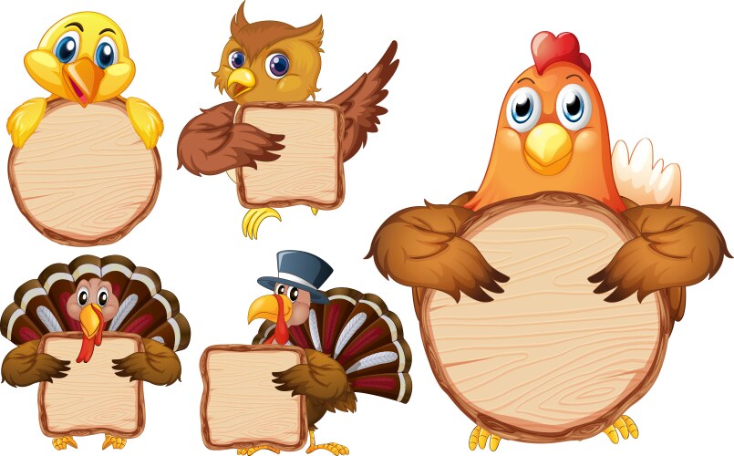 Blank sign template with cute chicken on white Vector Image