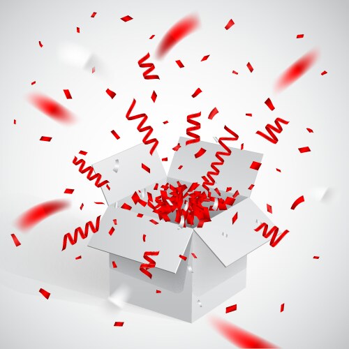 3d open gift box with falling confetti Royalty Free Vector