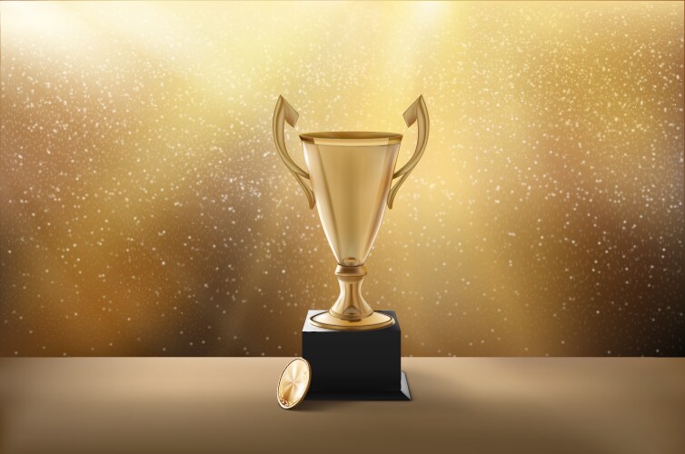 Realistic golden cup winners trophy celebration Vector Image