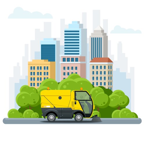 Blue and orange street sweeper cartoon Royalty Free Vector