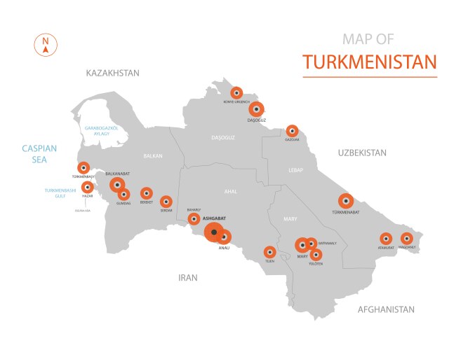Map of turkmenistan with districts Royalty Free Vector Image