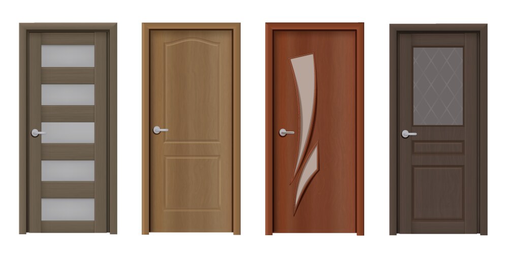 Realistic different color closed wooden doors set Vector Image