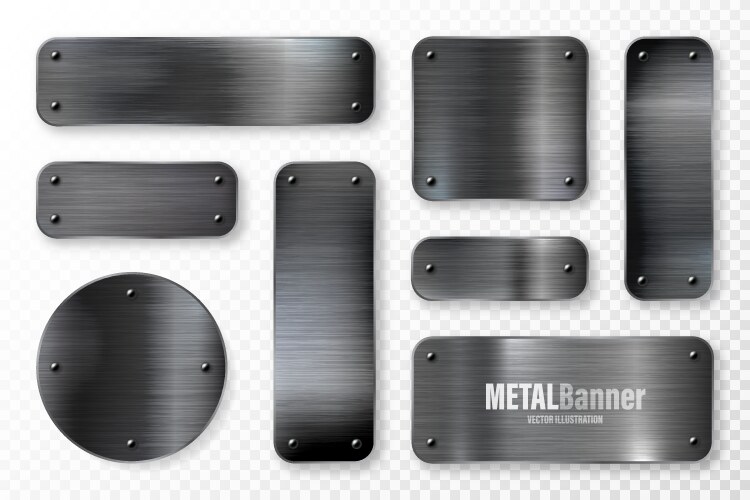 Realistic black metal banners collection brushed Vector Image