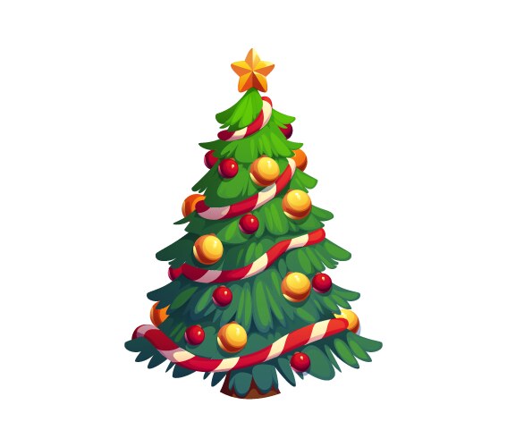 Cartoon christmas tree with decorations isolated Vector Image