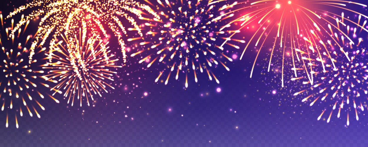 Realistic festive fireworks with transparency Vector Image