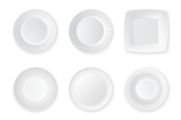 Realistic white food empty plate icon set Vector Image