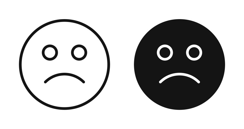 Sad icon set unhappy face emoji symbol in black Vector Image
