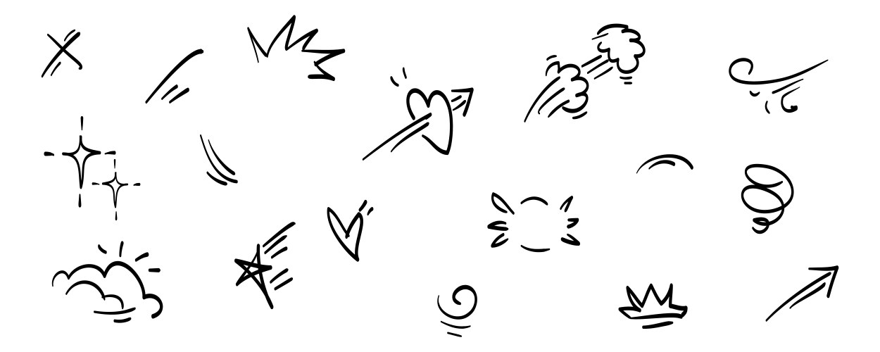 Doodle set cartoon expressions effects Royalty Free Vector