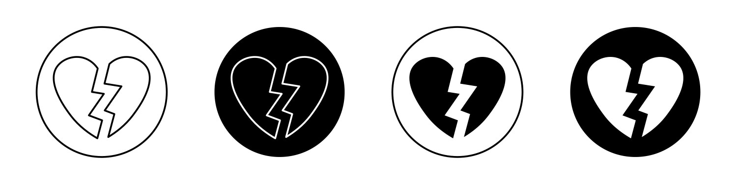 Heart crack line icon set Royalty Free Vector Image