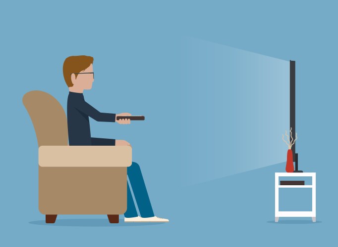 Cartoon man watching tv Royalty Free Vector Image