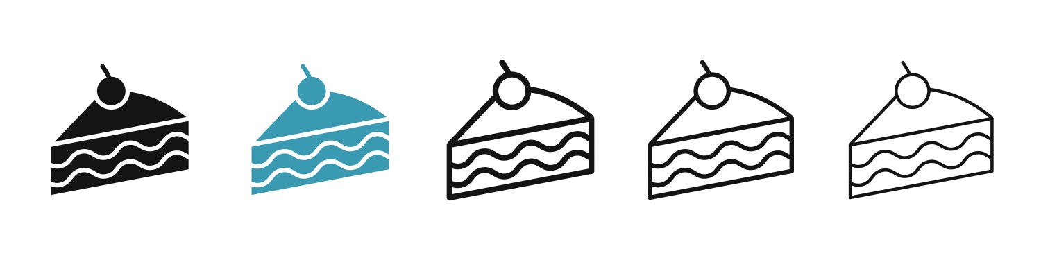 Cake-slice icon set in black and white outlines Vector Image