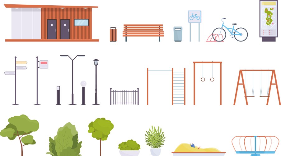 Set park elements Royalty Free Vector Image - VectorStock