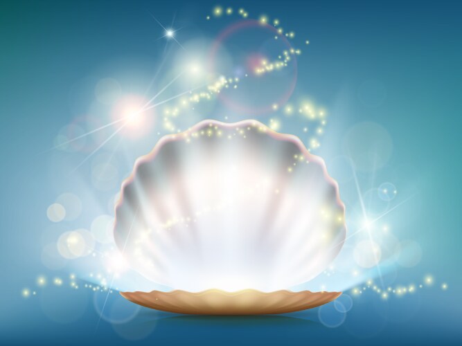 Realistic beautiful natural open sea pearl shell Vector Image