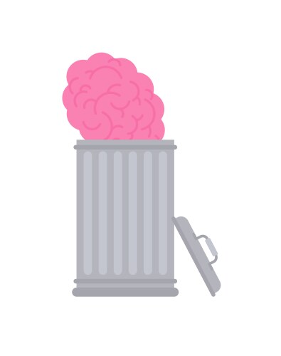 Throw away brain brains in trash can Royalty Free Vector