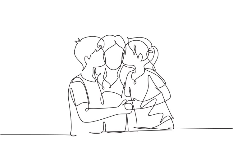 One line drawing of boy school children raising Vector Image