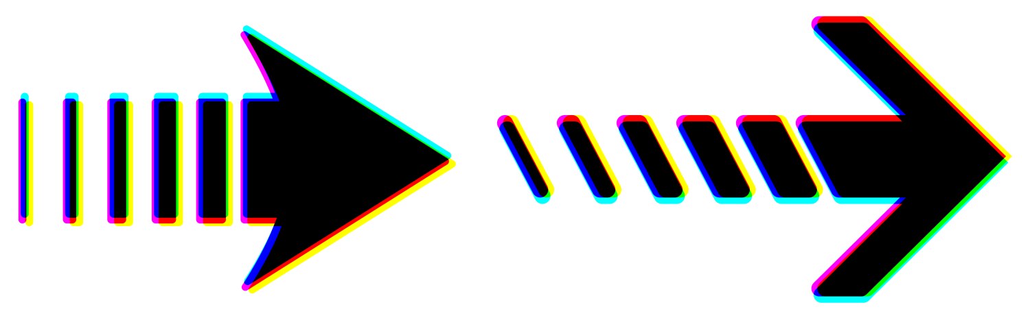 Glitch effect circular and curved arrows set Vector Image