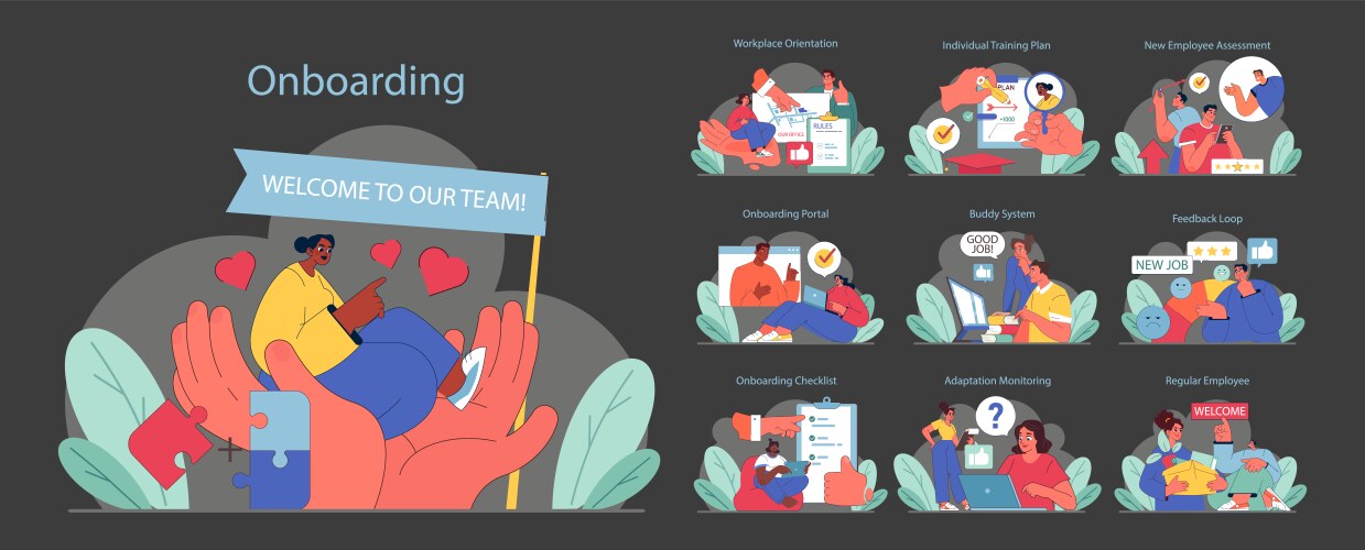 Employee onboarding set new hires journey from Vector Image