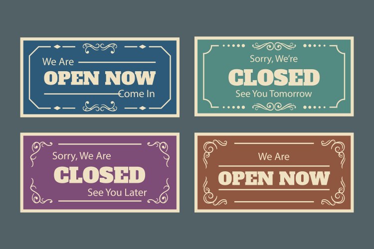 Vintage open and closed signboard pack Royalty Free Vector