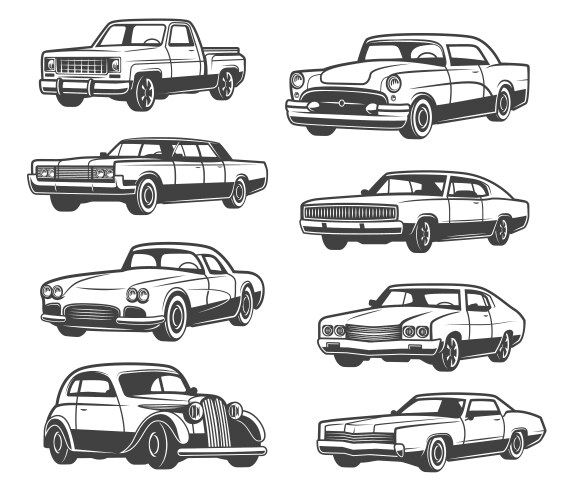 Retro cars and auto old models motor vehicles Vector Image