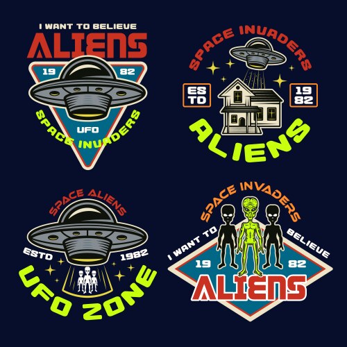 Aliens martians set emblems colorful Royalty Free Vector