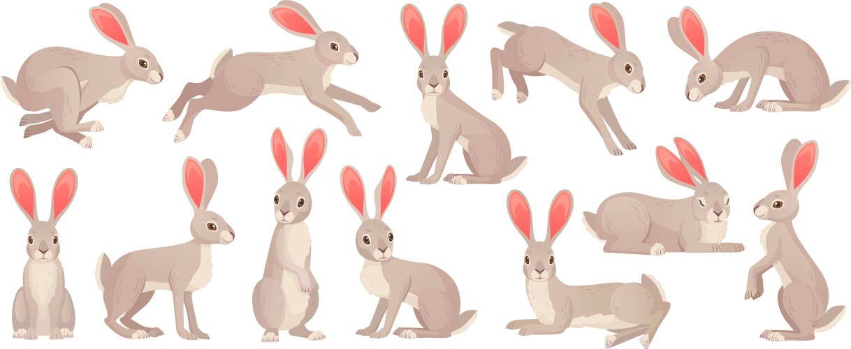 Cartoon rabbit poses hare creative pose crazy Vector Image