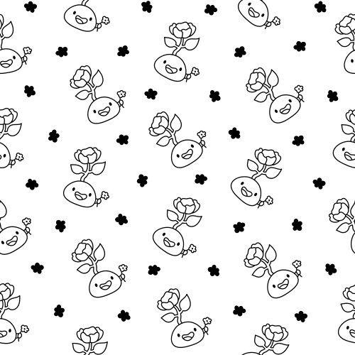 Cute kawaii seed with roots seamless pattern Vector Image