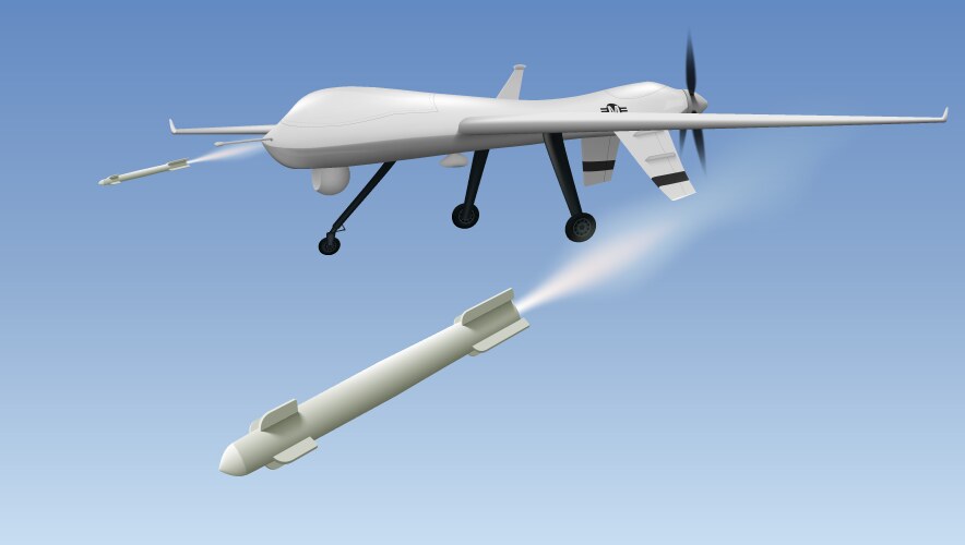 Silhouette of military drone with rockets missiles