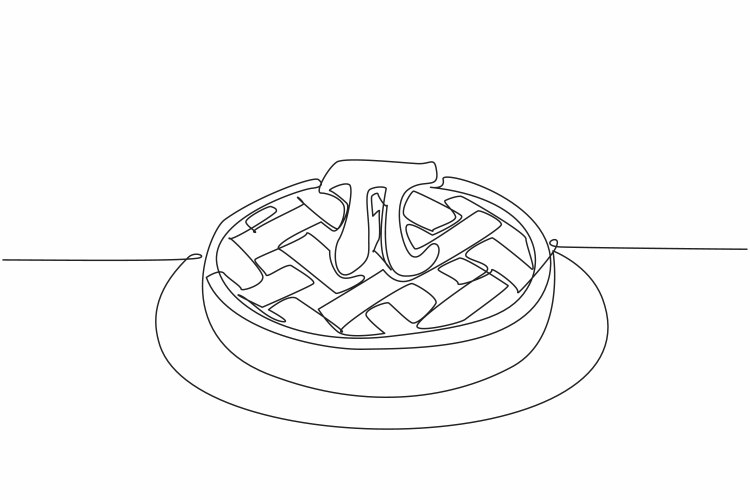 Continuous one line drawing apple pie round Vector Image