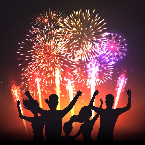 People at the festive fair look fireworks Vector Image