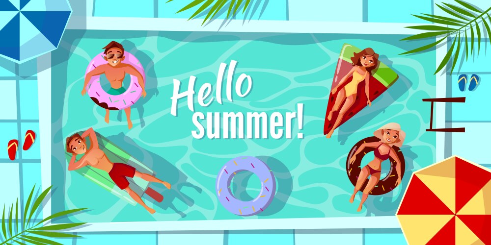 Inflatable swimming ring poster with hello Vector Image