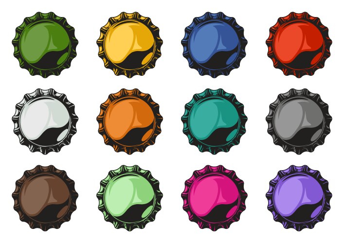 Bottle caps set elements monochrome Royalty Free Vector