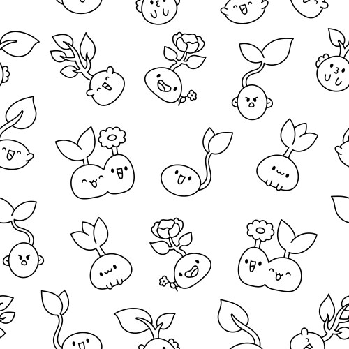 Cute kawaii seed with roots seamless pattern Vector Image