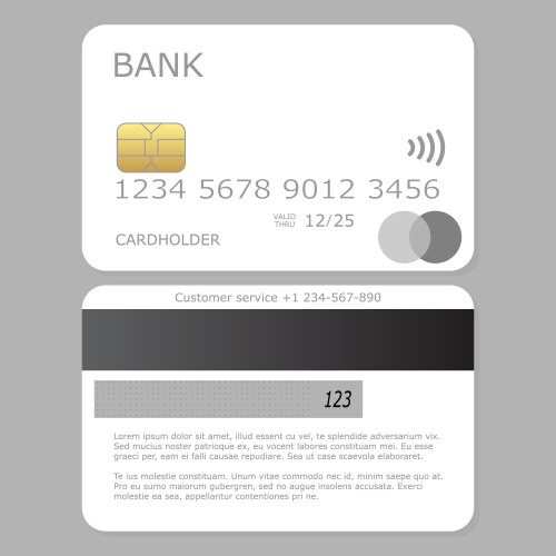 White blank bank card template top view Royalty Free Vector